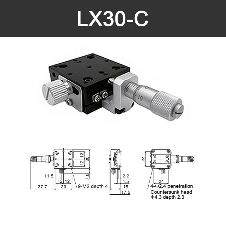 LX30-C 30x30MM/1.2x1.2" X-Axis Sliding Stage Fine-Tuning Manual Sliding ...